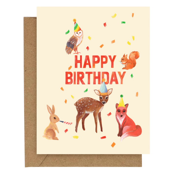 Confetti Fauna Happy Birthday Card – Abierto